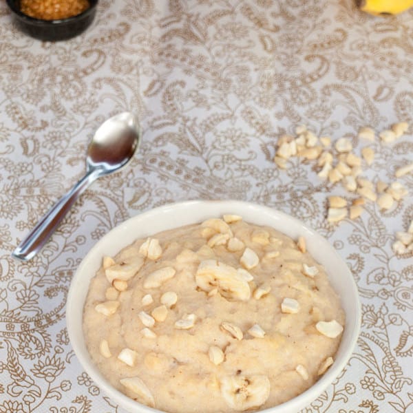 Breakfast Semolina Porridge with Banana and Cashews