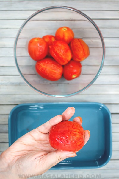 How to blanch Tomatoes to peel | MasalaHerb.com