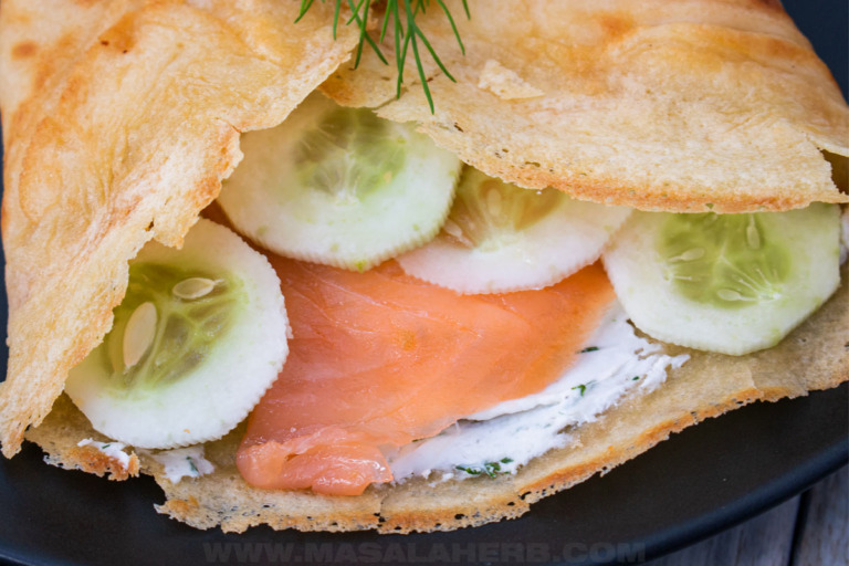 Savory filled Crêpes with Cream Cheese Salmon Dill Cucumber