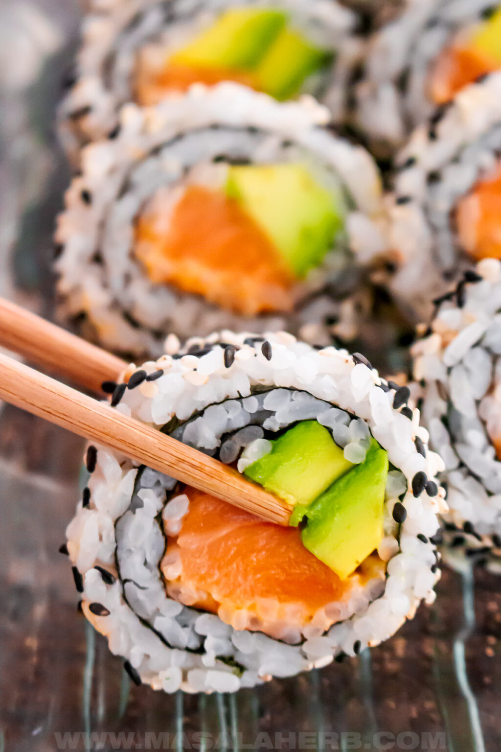 Spicy Salmon Roll Sushi with Avocado