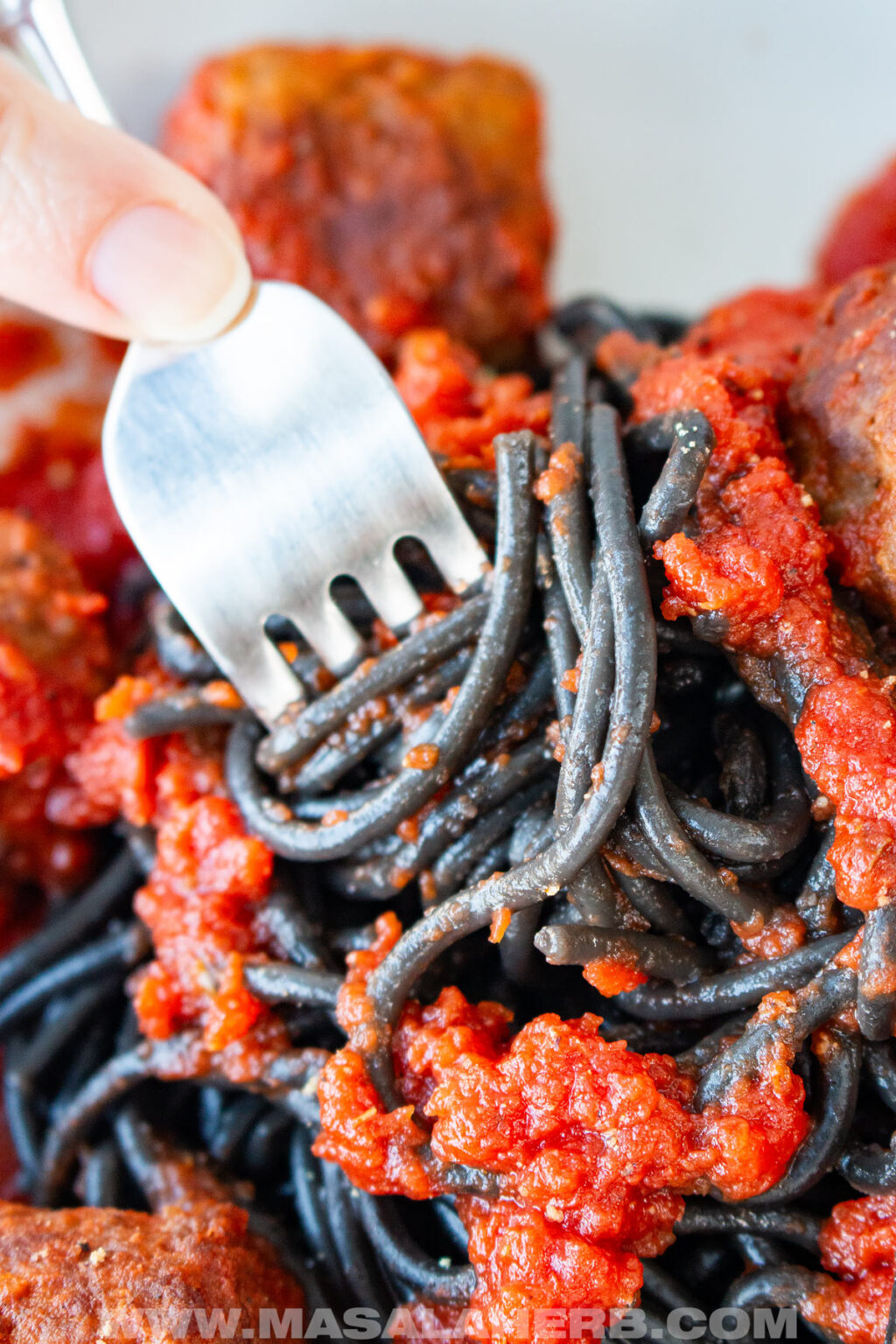 Halloween Black Spaghetti with Meatballs Recipe